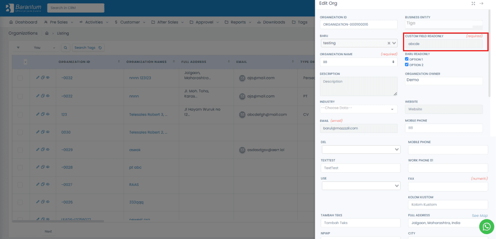 [Fitur Baru] Manage Fields “Readonly”