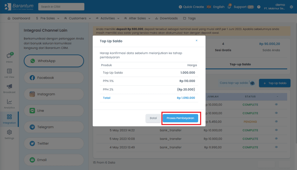 Cara Melakukan Top Up Saldo WhatsApp Business API