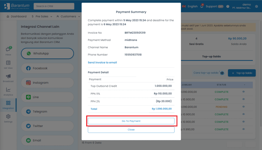 Cara Melakukan Top Up Saldo WhatsApp Business API