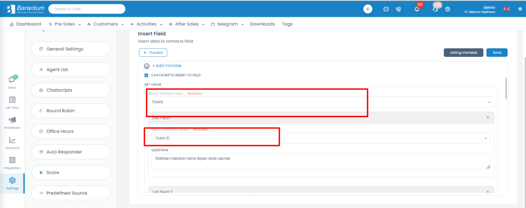 [Peningkatan] Penambahan Insert Field Ticket Pada Chatscript (Web)